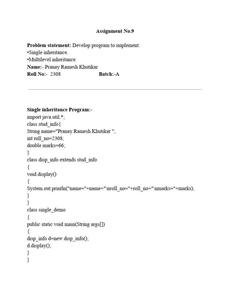 Java Inheritance Programs: Single & Multilevel | PDF