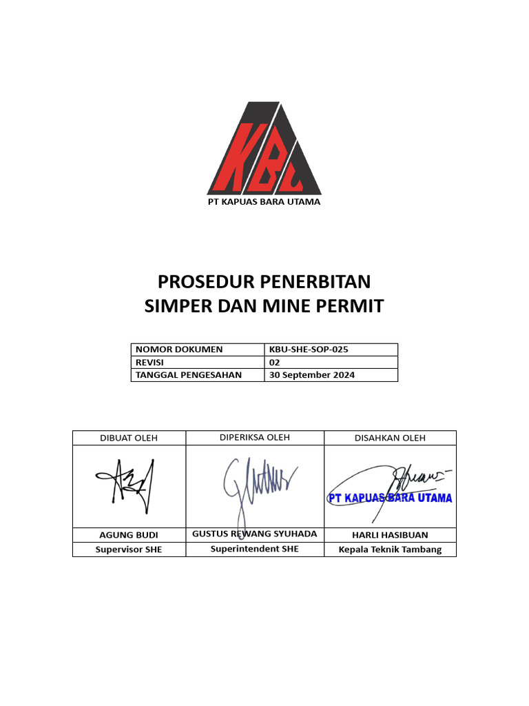 Kbu-She-Sop-025 - Prosedur Simper & Mine Permit Rev.02 | PDF