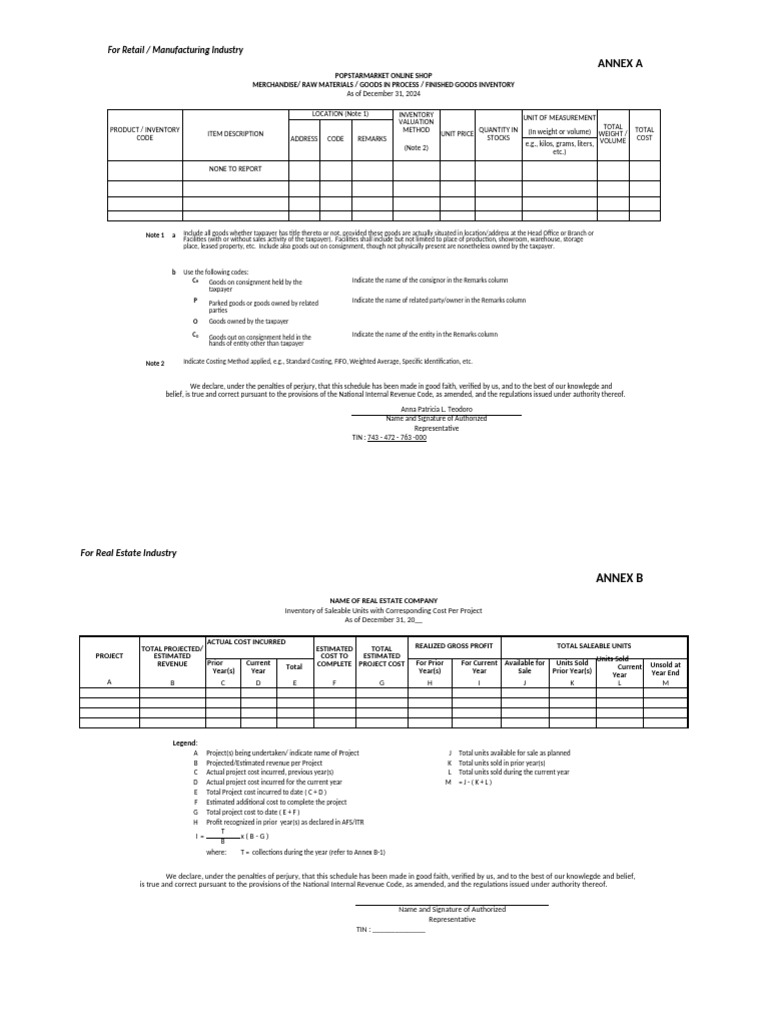 Inventory Listing Annex A C | PDF | Inventory | Government Finances
