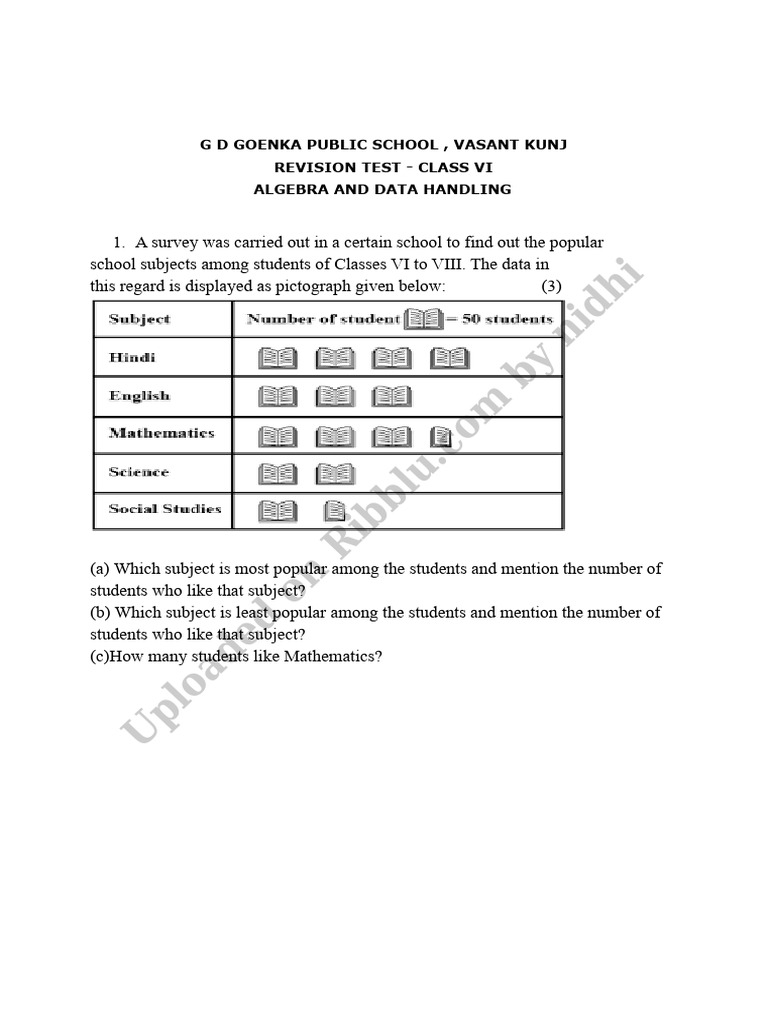 Class 6 Maths Revision Test Question Paper GD Goenka | PDF