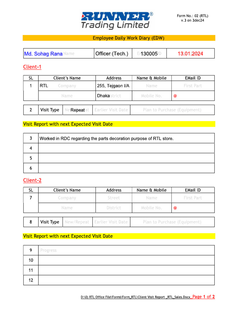 Daily Work Diary - Sohag - SVC - 13 Jan-25 | PDF