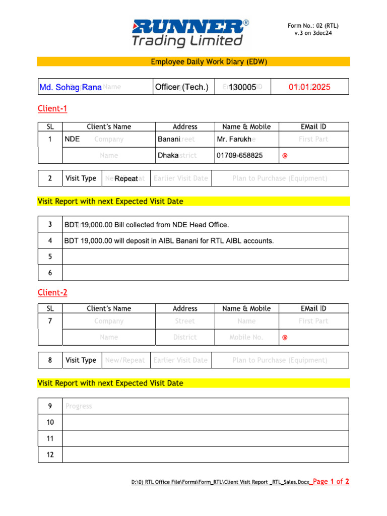 Daily Work Diary - Sohag - SVC - 01 Jan-25 | PDF