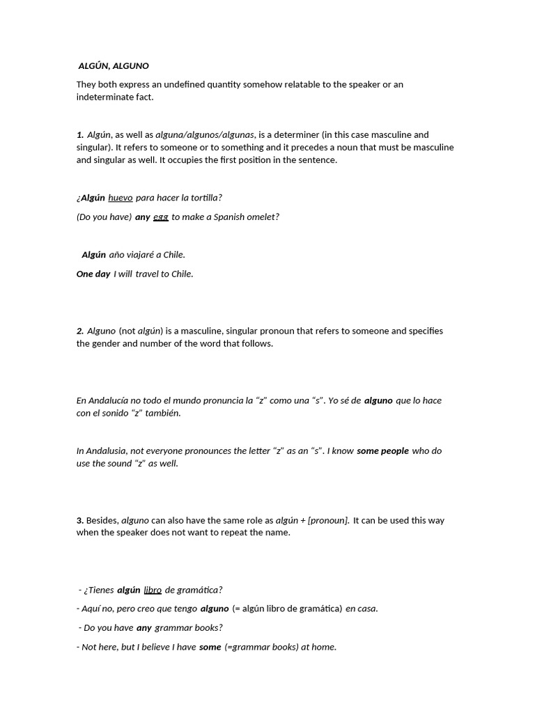 Uso de Algún y Ningún en Español | PDF