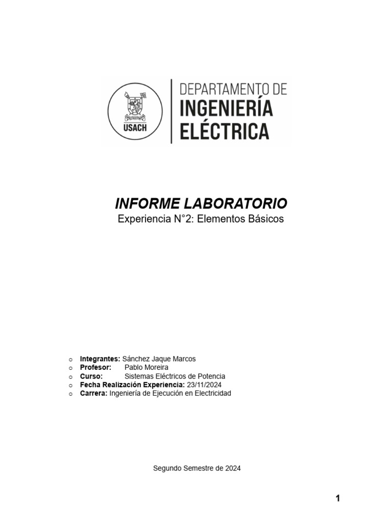 Informe Experiencia N°2 - Elementos Basicos | PDF | Línea de transmisión | Transformador