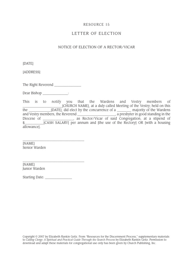 Rector Vicar Election Notice Template Pdf