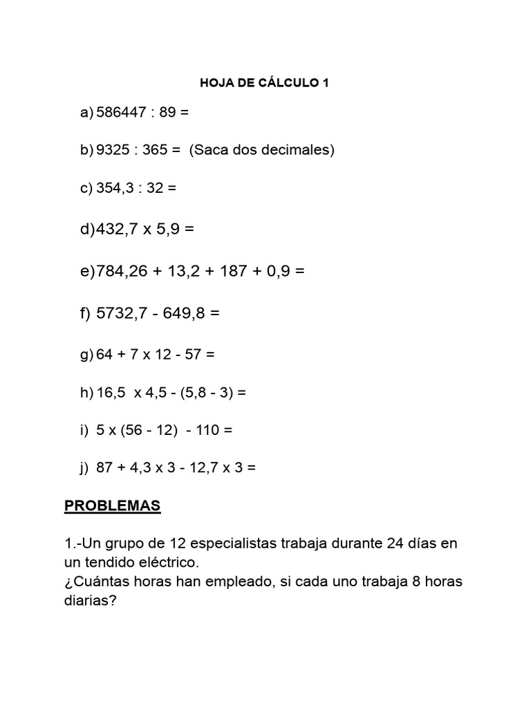 Cálculos y Problemas Matemáticos | PDF
