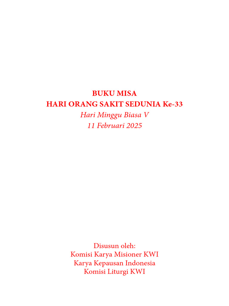 Misa Hari Orang Sakit Sedunia 2025 | PDF