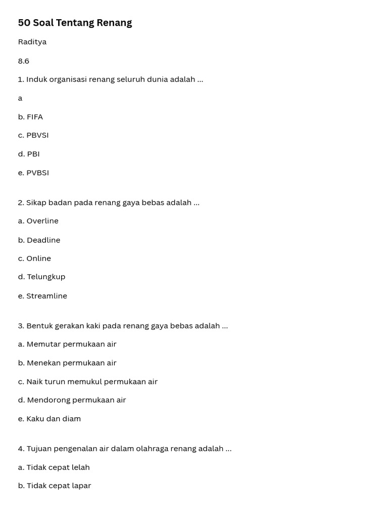 50 Soal Tentang Renang | PDF
