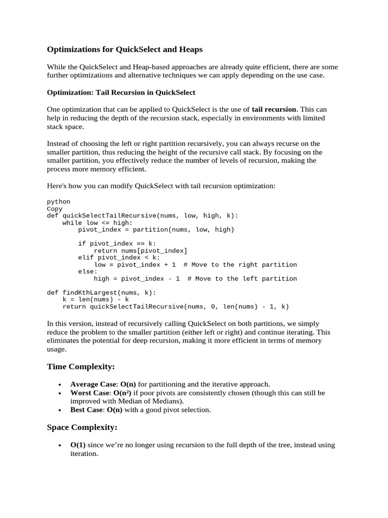 Optimizations For QuickSelect and Heaps | PDF | Computer Science | Applied Mathematics