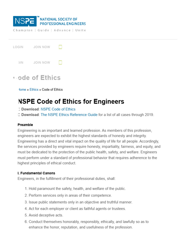 NSPE Code of Ethics for Engineers | PDF | Judgment (Law) | Employment