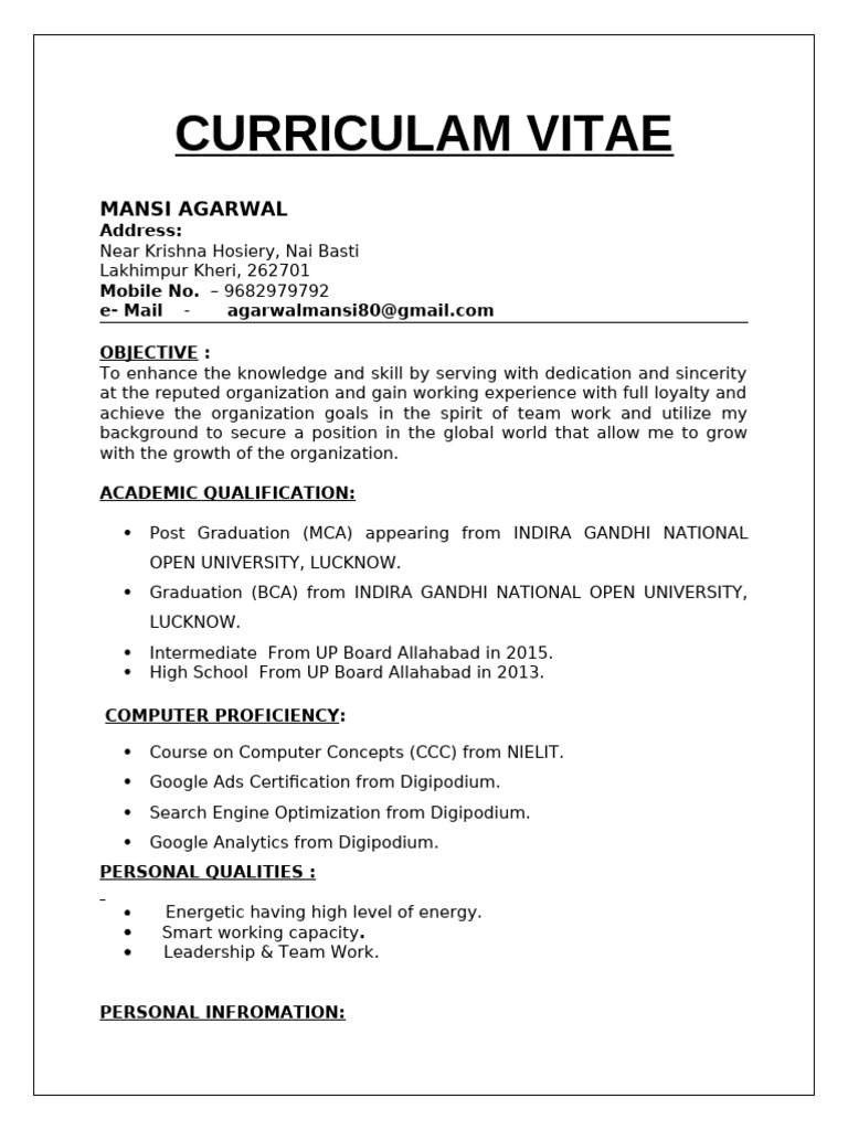 MANSI_CURRICULAM VITAE | PDF