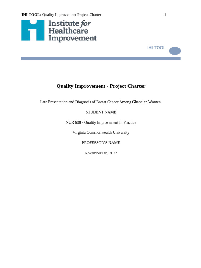 ++2nd - NURS 608 IHITool - QI - Project - Charter MICROSOFT WORD | PDF ...