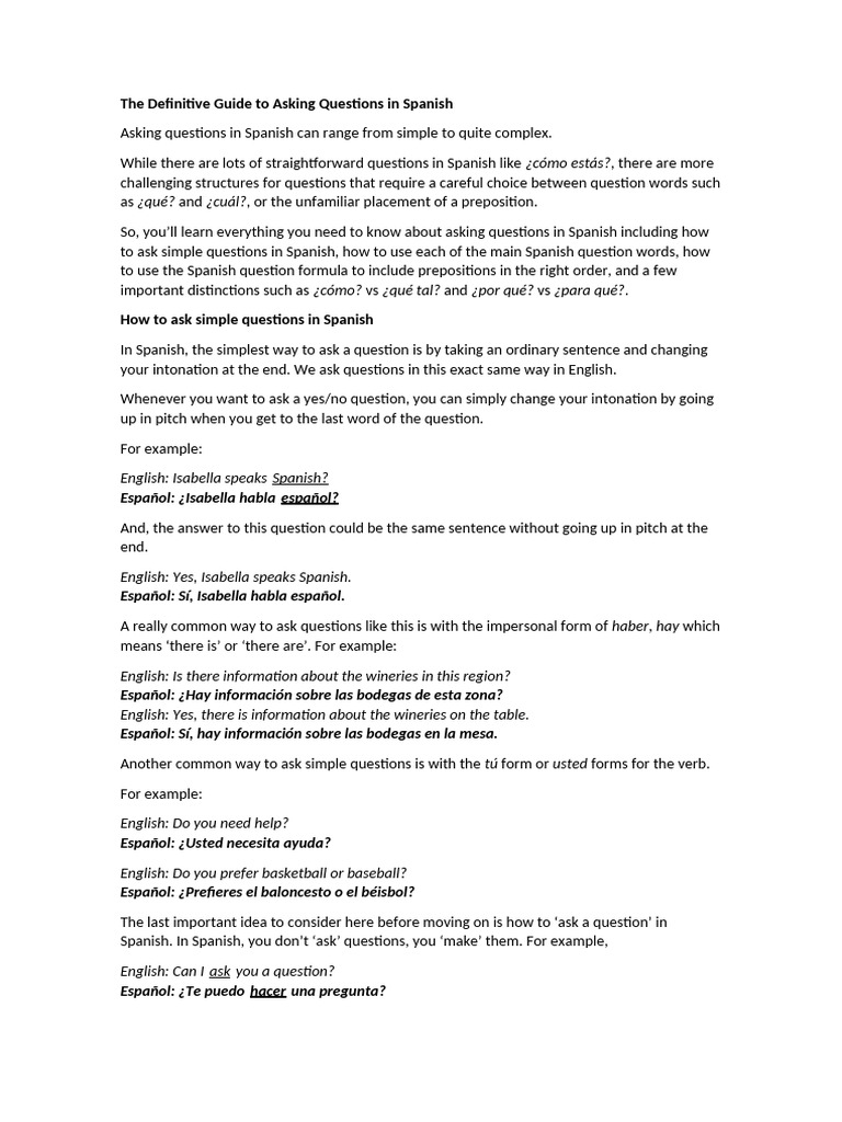 Asking Questions in Spanish The Definitive Guide | PDF | Question ...