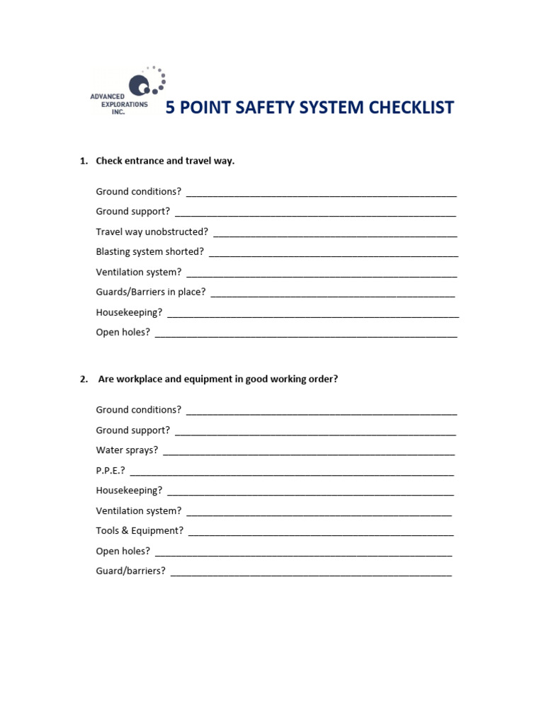 5 Point Safety System Checklist | PDF