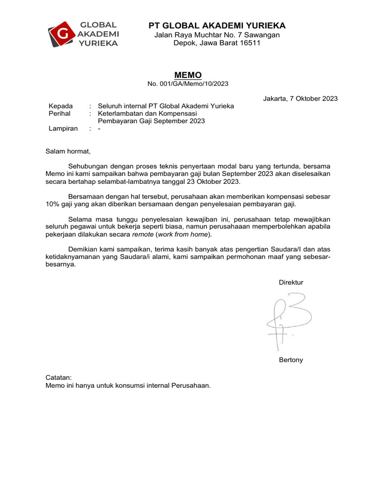 Contoh MEMO Keterlambatan Sep23 | PDF