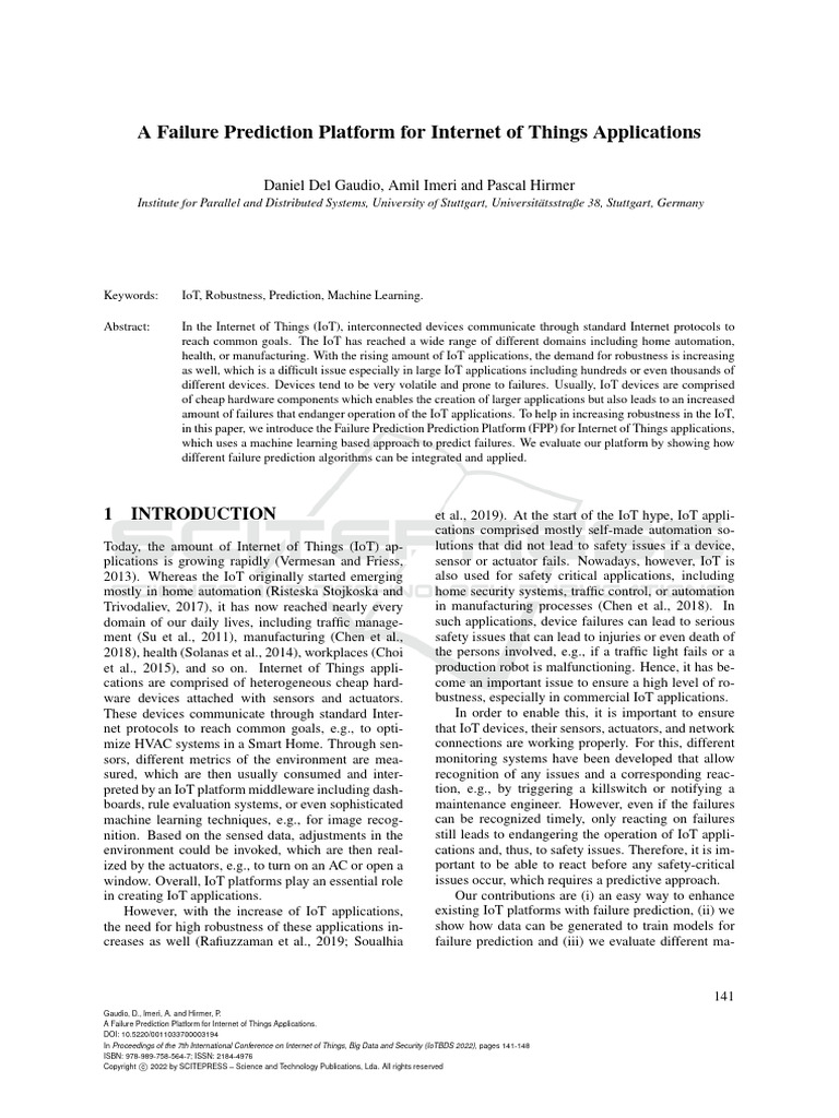A Failure Prediction Platform For Internet of Things Applications | PDF ...