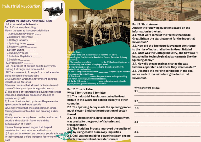 9th Grade Unit 3 Industrial Revolution Text Book Exercises | PDF ...