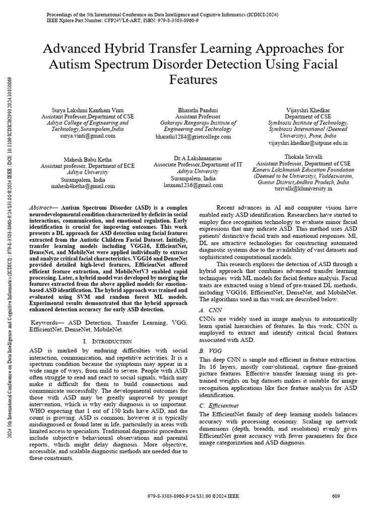Advanced Hybrid Transfer Learning Approaches For Autism Spectrum Disorder Detection Using Facial ...