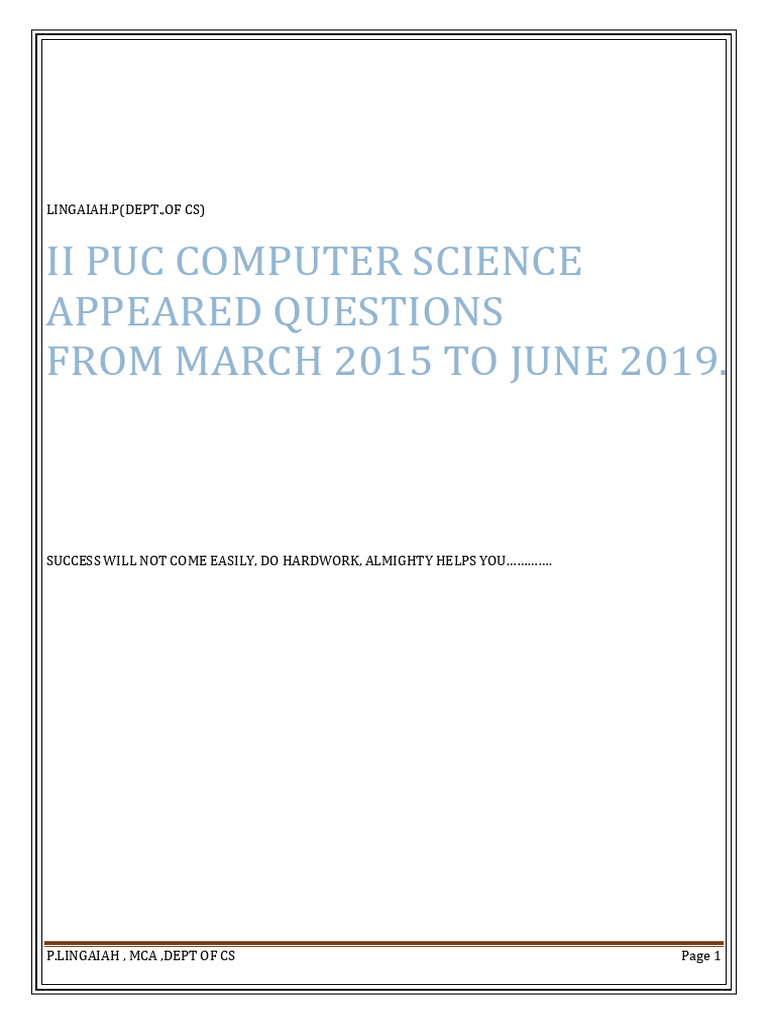 II PUC Computer Science Exam Questions | PDF | Databases | Sql