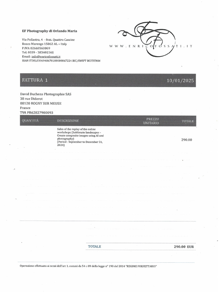 Facture Ef Photography Di Orlando Maria 10012025 | PDF