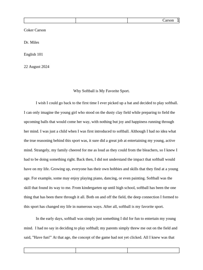 My Journey with Softball: A Personal Reflection | PDF | Softball