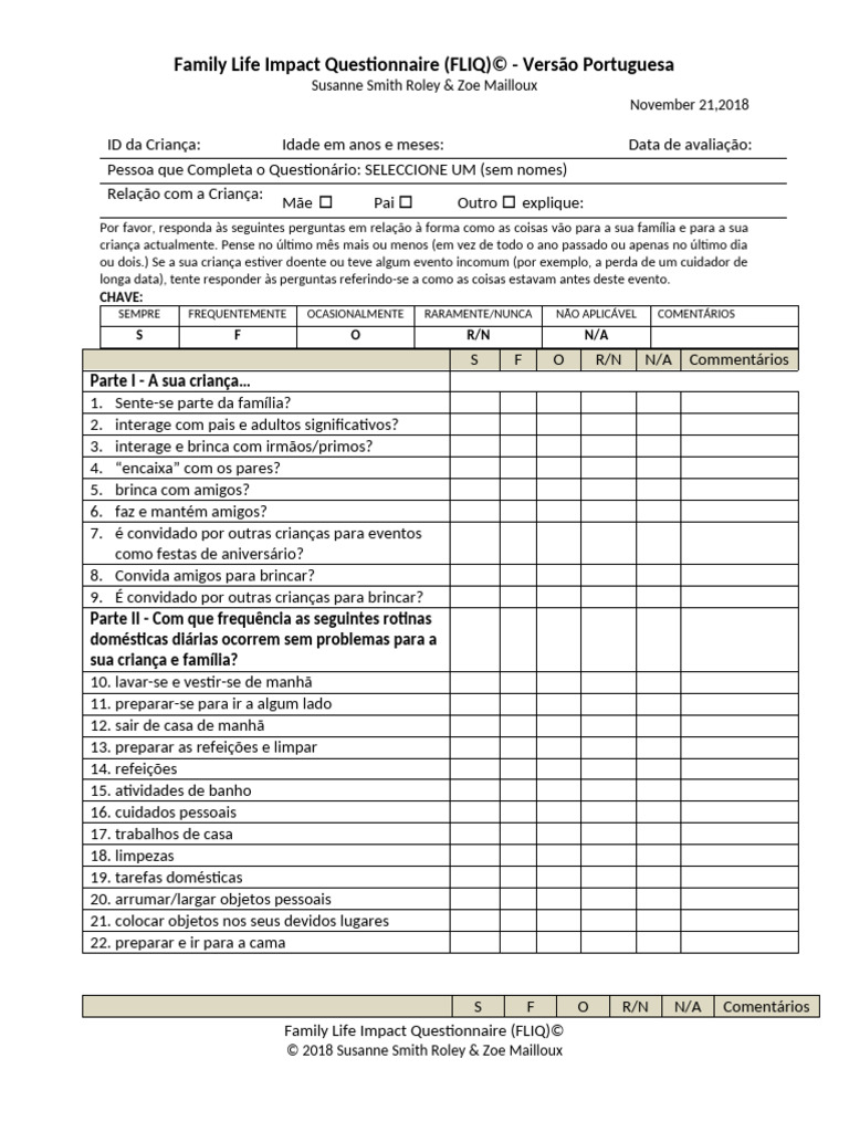 Questionário de Impacto na Vida Familiar | PDF