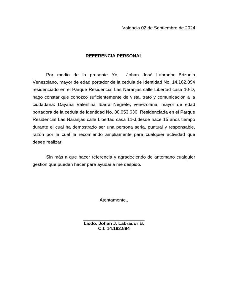 Referencia Personal Dayana | PDF