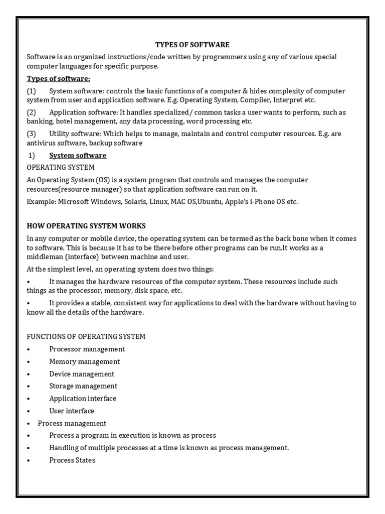 XI CS Types of Software Notes | PDF | Operating System | Process ...