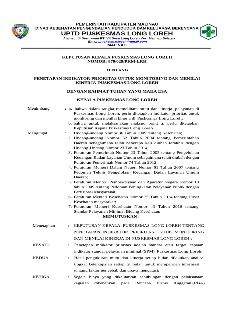 SK PENETAPAN INDIKATOR KINERJA | PDF