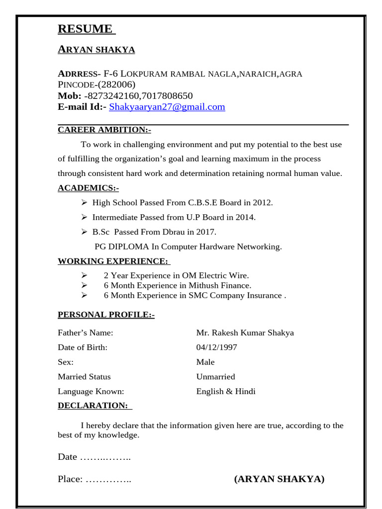 Resume Aryan | PDF