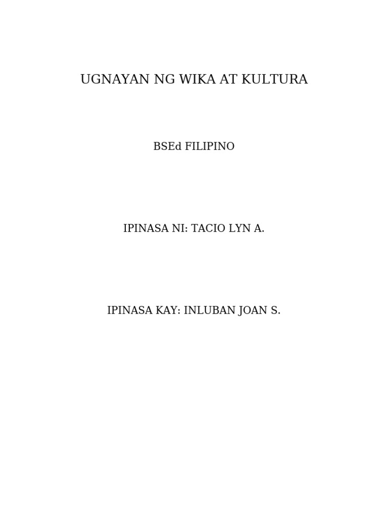 Ugnayan NG Wika at Kultura | PDF