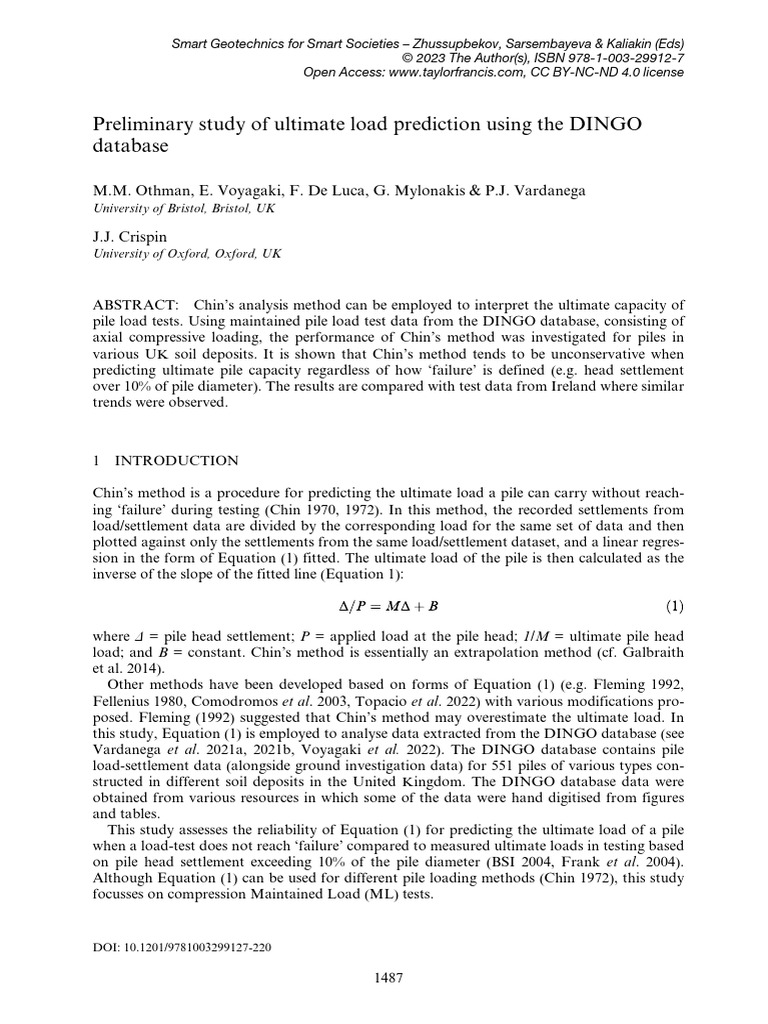 Preliminary Study of Ultimate Load Prediction Using The Dingo Database | PDF | Confidence ...
