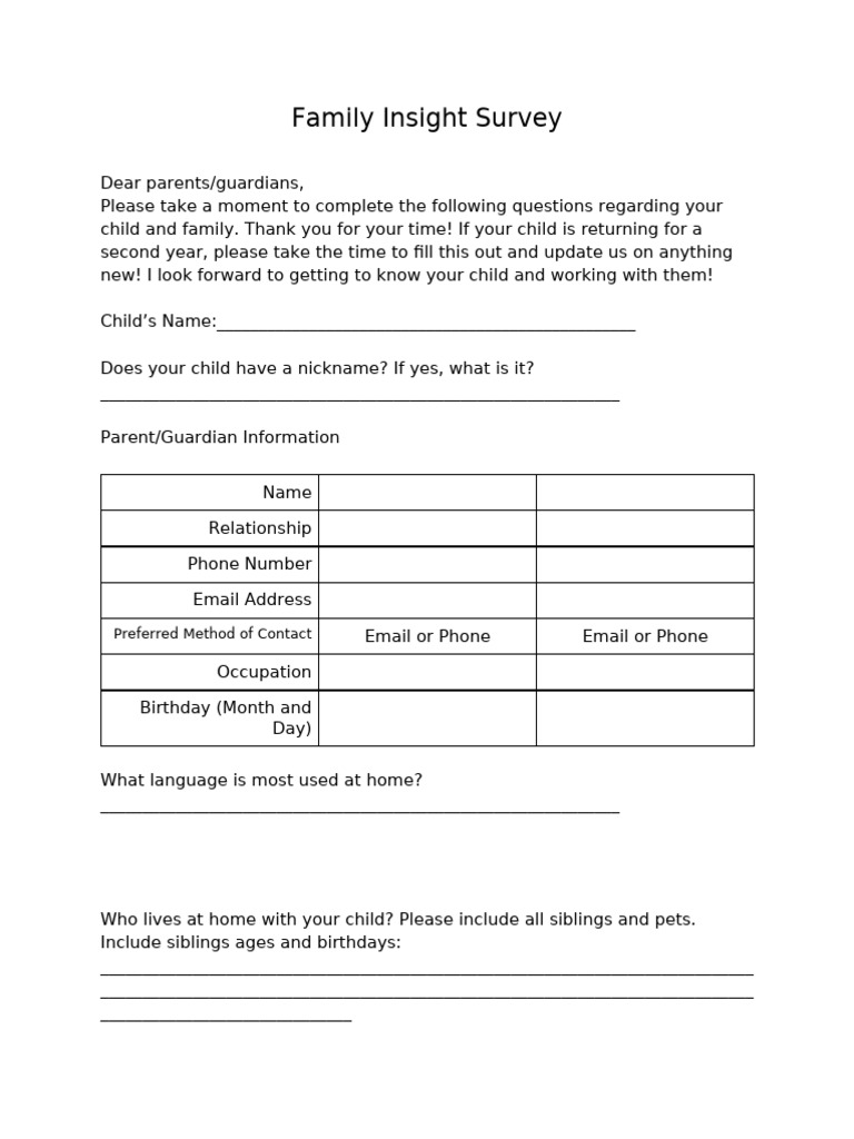 Family Insight Survey | PDF | Social Psychology | Human Development