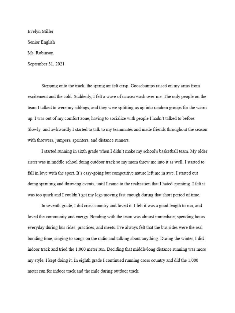 Evelyn Miller - College Essay, Personal Narrative Final Draft | PDF ...