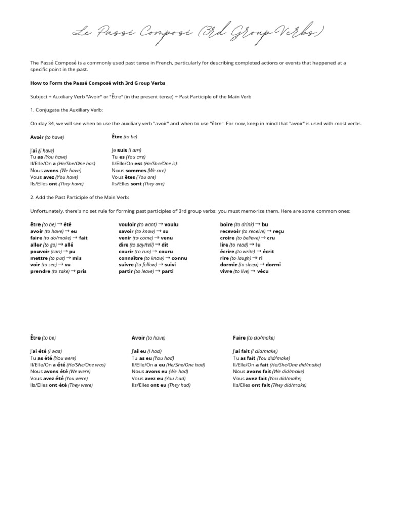 Forming Passé Composé with 3rd Group Verbs | PDF | Linguistic Typology ...