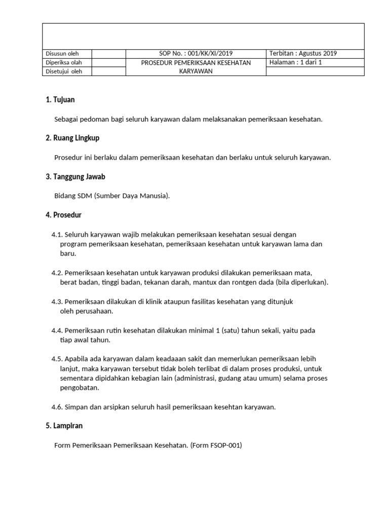 Prosedur Pemeriksaan Kesehatan Karyawan | PDF