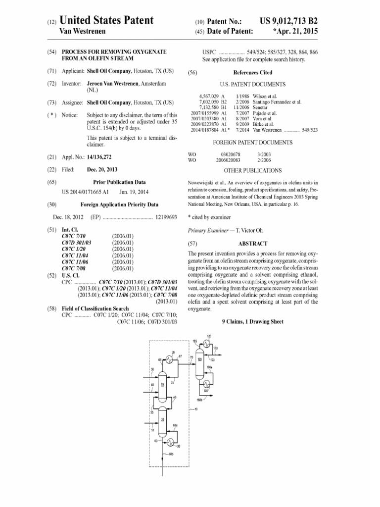 Process For Removing Oxygenate From An Olefin Stre | PDF