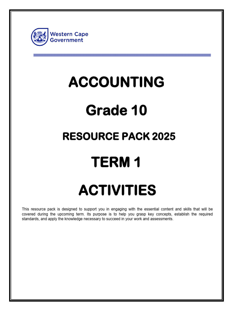 Grade 10 Accounting Resource Pack 2025 | PDF | Debits And Credits ...