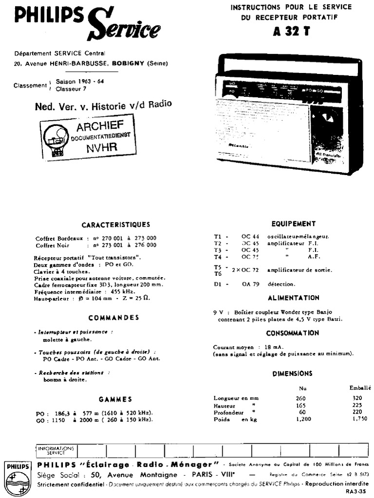 Atlantic Philips a32t 02 Portable Receiver 1963 Sm | PDF