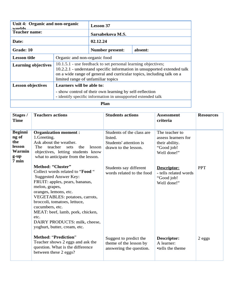 10 grade Organic and non-organic food | PDF | Foods