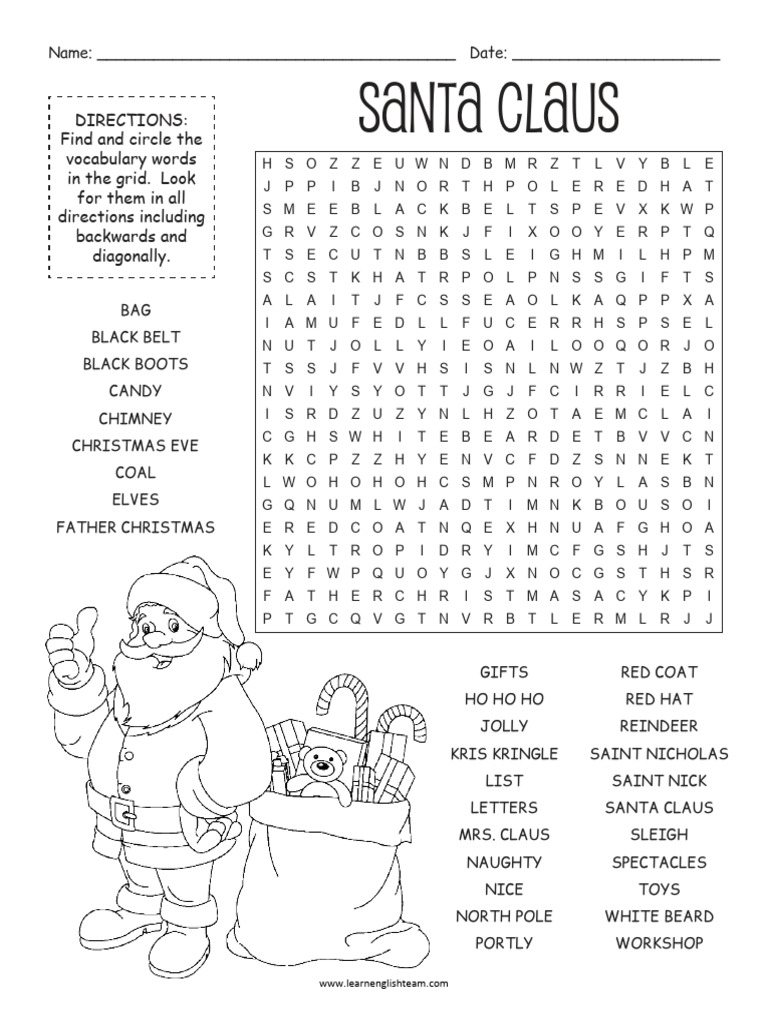 Santa Claus Word Search Puzzle | PDF | Linguistics | Word Puzzles