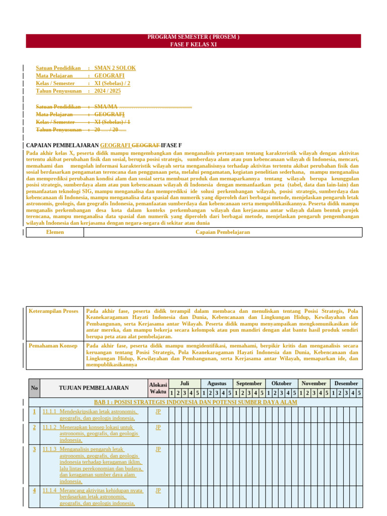 Prosem Geografi Kelas XI SMAN 2 Solok | PDF