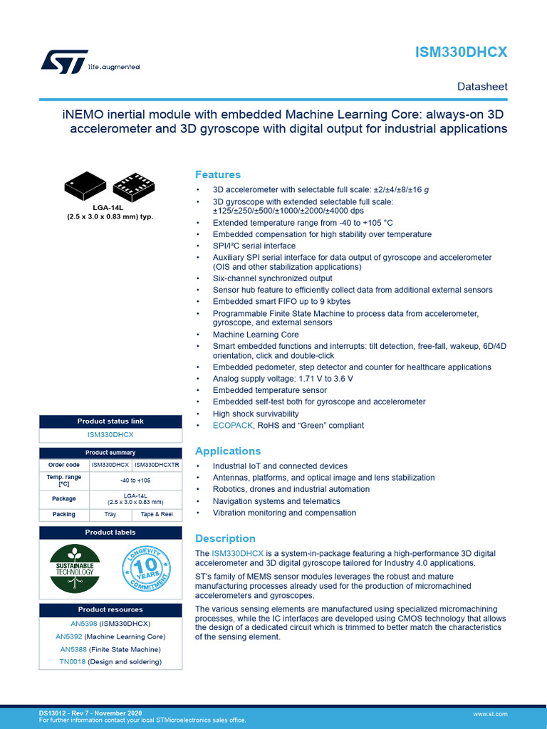 Ism 330 DHCX | PDF | Accelerometer | Machine Learning