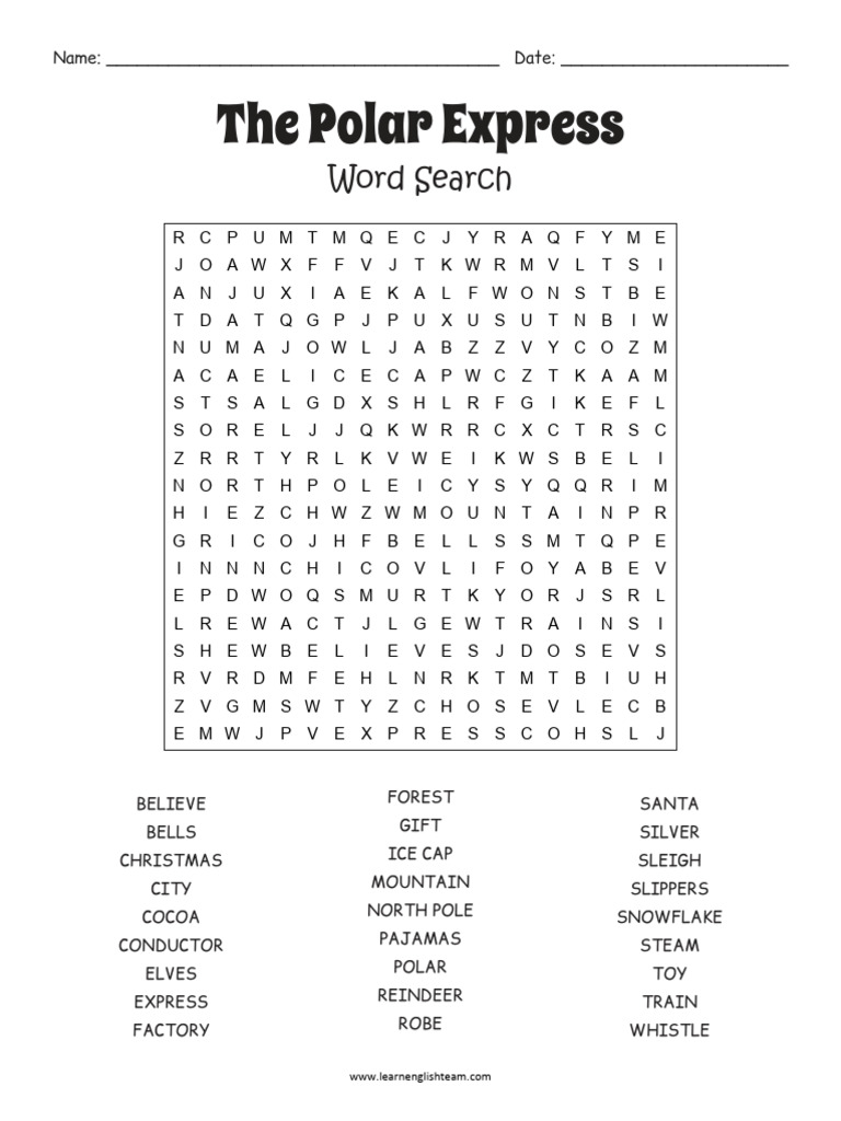The Polar Express Word Search Puzzle | PDF | Word Puzzles | Puzzles