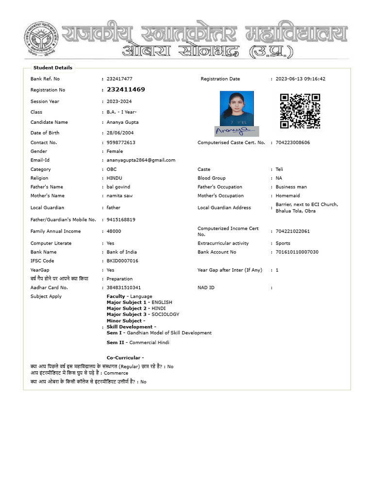 Government PG College, Obra | PDF