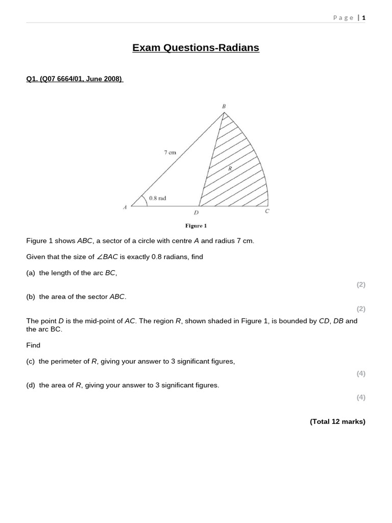 Exam Questions Chapter-7 | PDF | Area | Circle