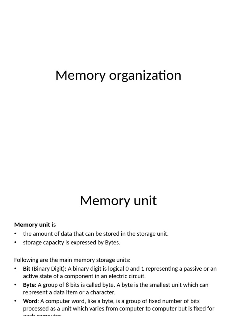 Lecture 4 Memory Organization | PDF | Computer Data Storage | Computer Memory