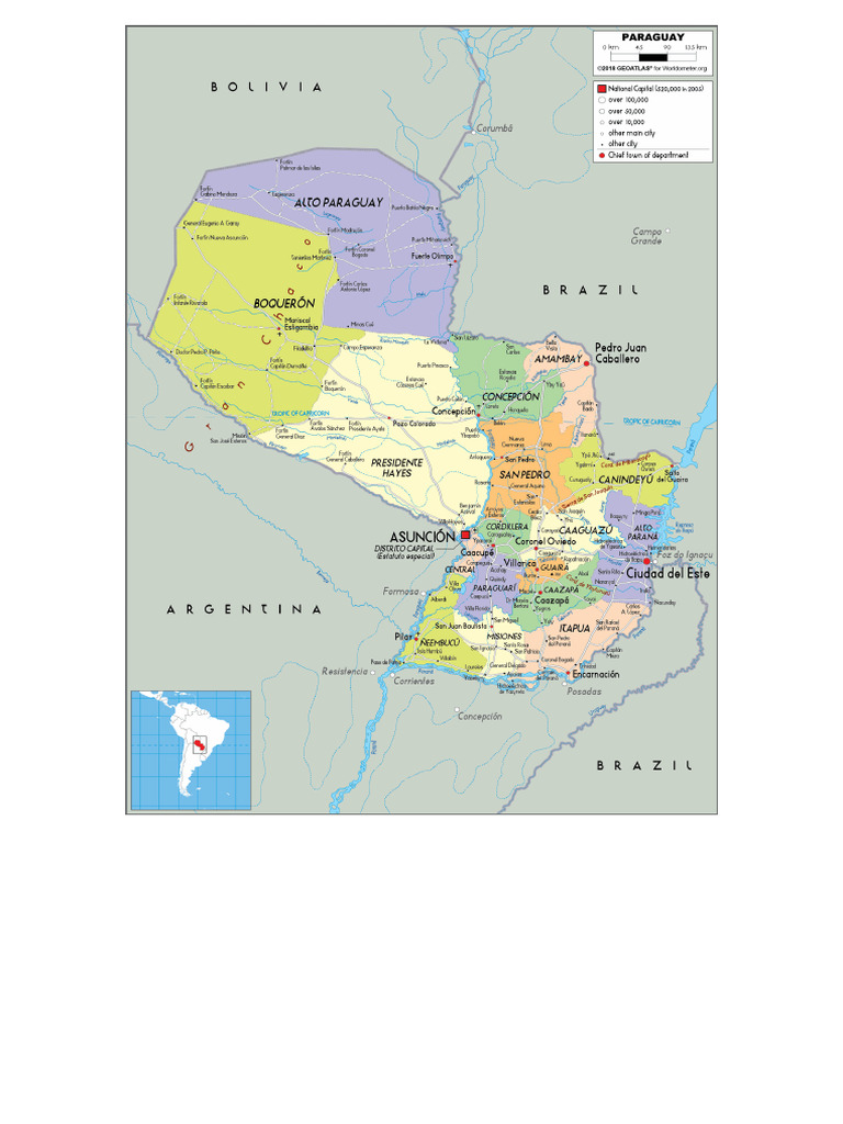 Paraguay - Political - Map - Gif 1,555×2,200 Pixels | PDF