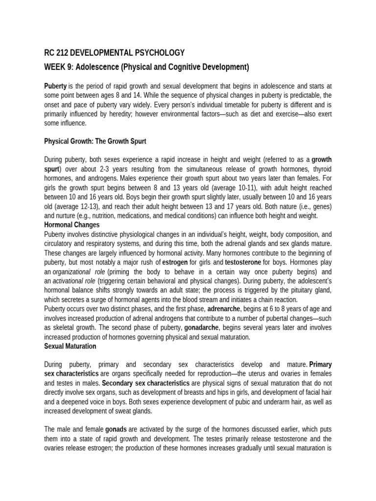 Dev Psych Rc-212-Week-9-Lesson-Proper | PDF | Puberty | Adolescence
