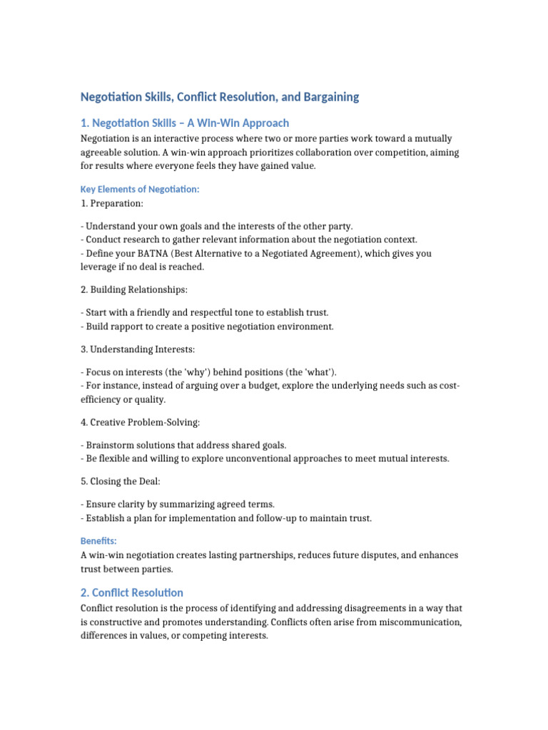 Negotiation Skills Conflict Resolution Bargaining Full | PDF ...